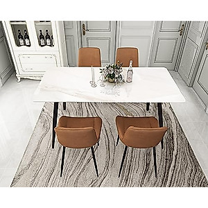 AmoUnico White Dining Table, Rectangular 63" Kitchen Table with Marble Sintered Stone Table Top and Metal Legs, Modern Dining Room Table for 6, Slate Dinner Table for Living Room or Office, Table Only