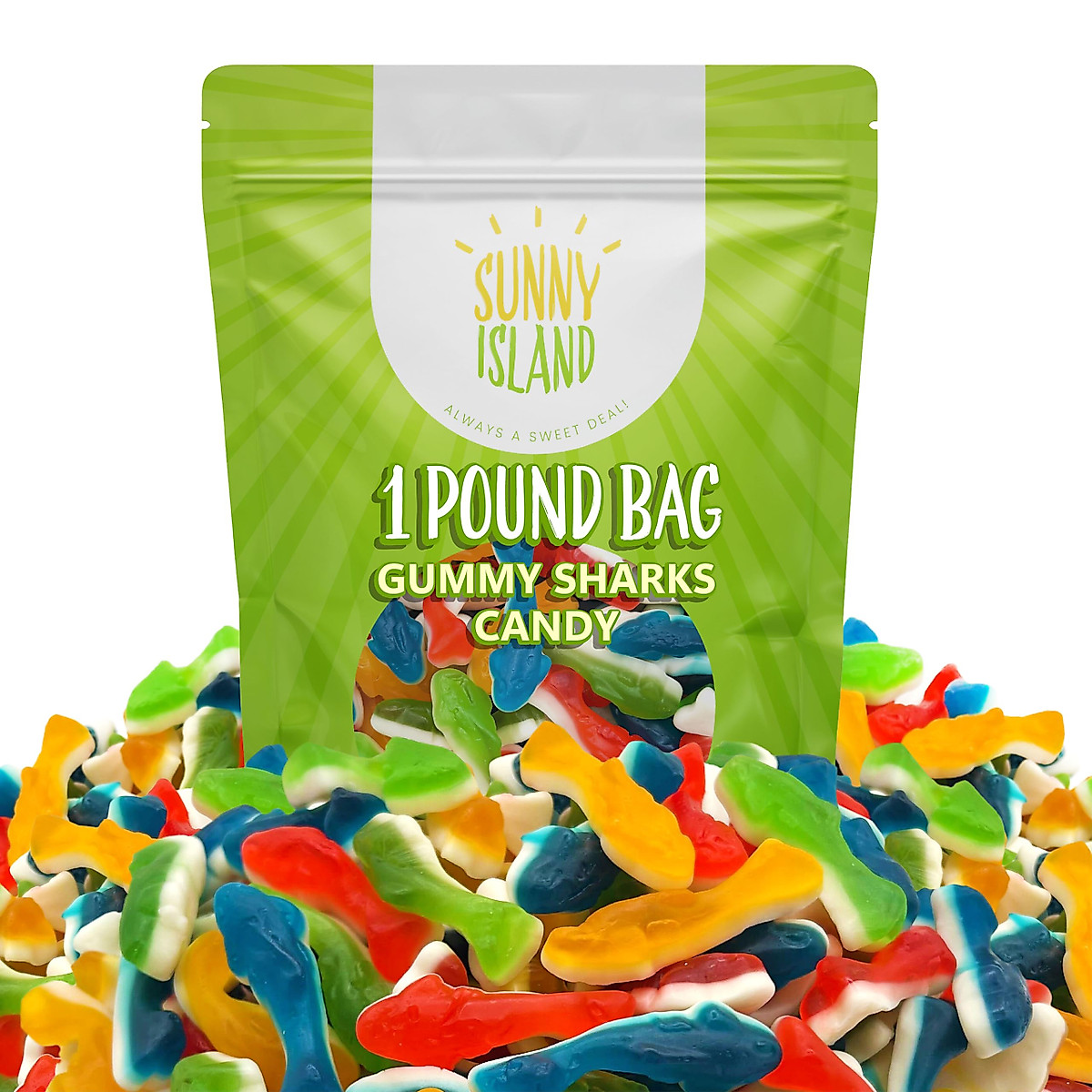 Gummy Sharks Candy | 1-Pound Bag | Assorted Flavors - Blue Raspberry, Lemon, Lime, Cherry