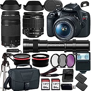 Canon EOS Rebel T7 DSLR Camera with 18-55mm+Canon EF 75-300mm III Lens+420-800mm HD Telephoto Zoom Lens+case+128Memory Cards (24PC)