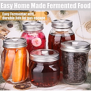 ziHenryDa Fermenting Lids, Vacuum seal cap Compatible with FoodSaver Vacuum Sealer, Food Storage/fermentation lids/Freshness Mason Jar Vacuum Seal Lid,6 set stainless Steel Lids+Accessory Hose,86mm