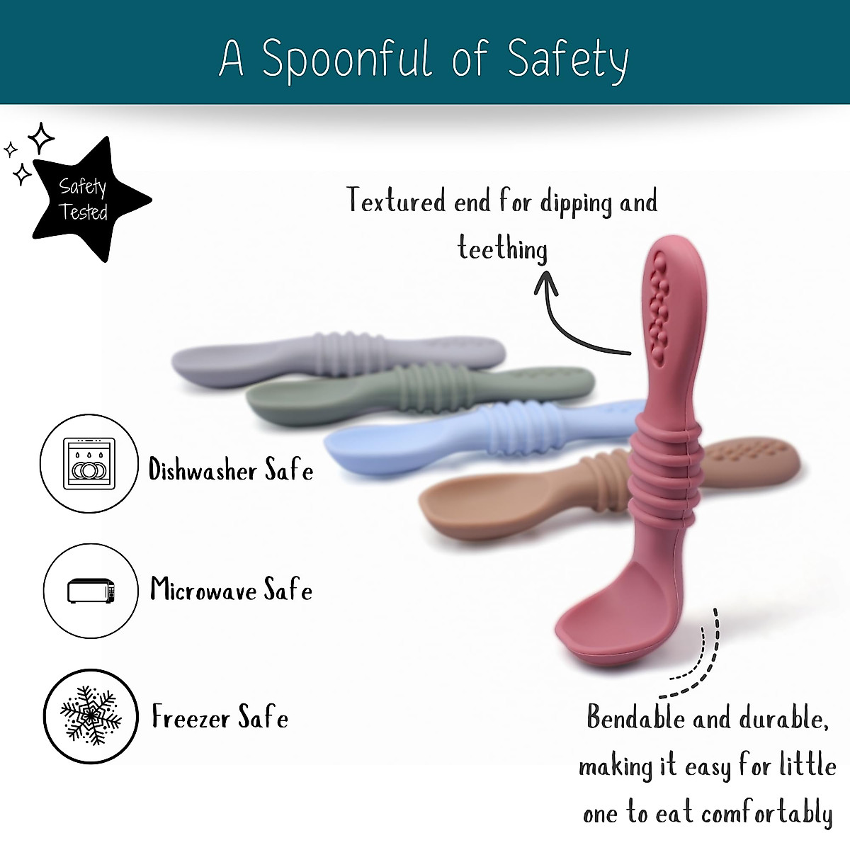 Cozinester Silicone Baby Spoon & Pre-Spoon - Baby Spoons Self Feeding 6 Months, Bendable Toddler Utensils, Baby Led Weaning Supplies | BPA Free & Boil-proof (Set of 2) (Dark Pink)