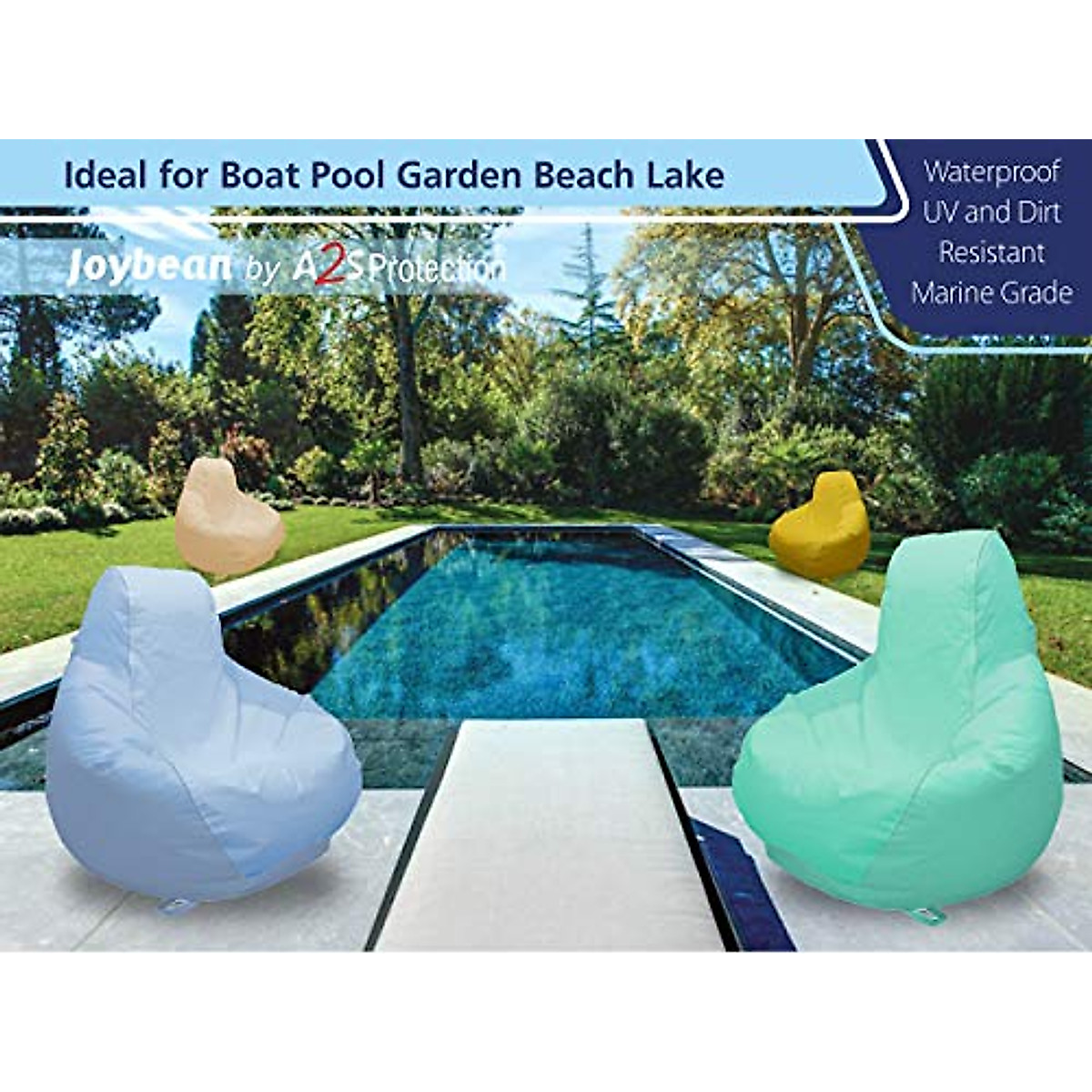 JoyBean Outdoor Bean Bag Chair - Water Resistant Marine Vinyl Ideal for Yacht Boat Pool Patio Garden Marine - Lawn Chair - Patio Furniture - for Adults Teens Kids (Medium, Carolina Blue)