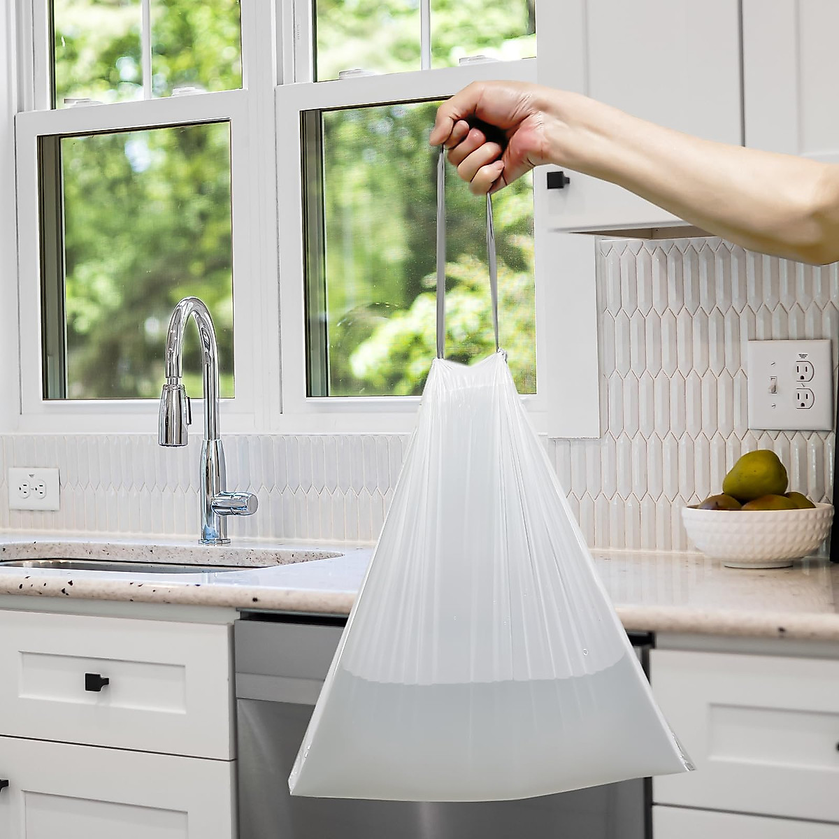 Small Trash Bags 4 Gallon Drawstring, Inwaysin 4 Gallon Trash Bag Extra Strong, Small Garbage Bags for Bathroom Can Bedroom Office Can, Unscented, Quick Cinch,15-18L, White, 54Count…