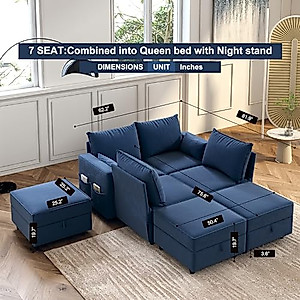 Kxrtuw 7 Seat Modular Sectional Sofa, Convertible Sleeper Sofa Bed with Storage Seat,L-Shape U-Shape Corduroy Velvet Couch for Living Room(Dark Blue)