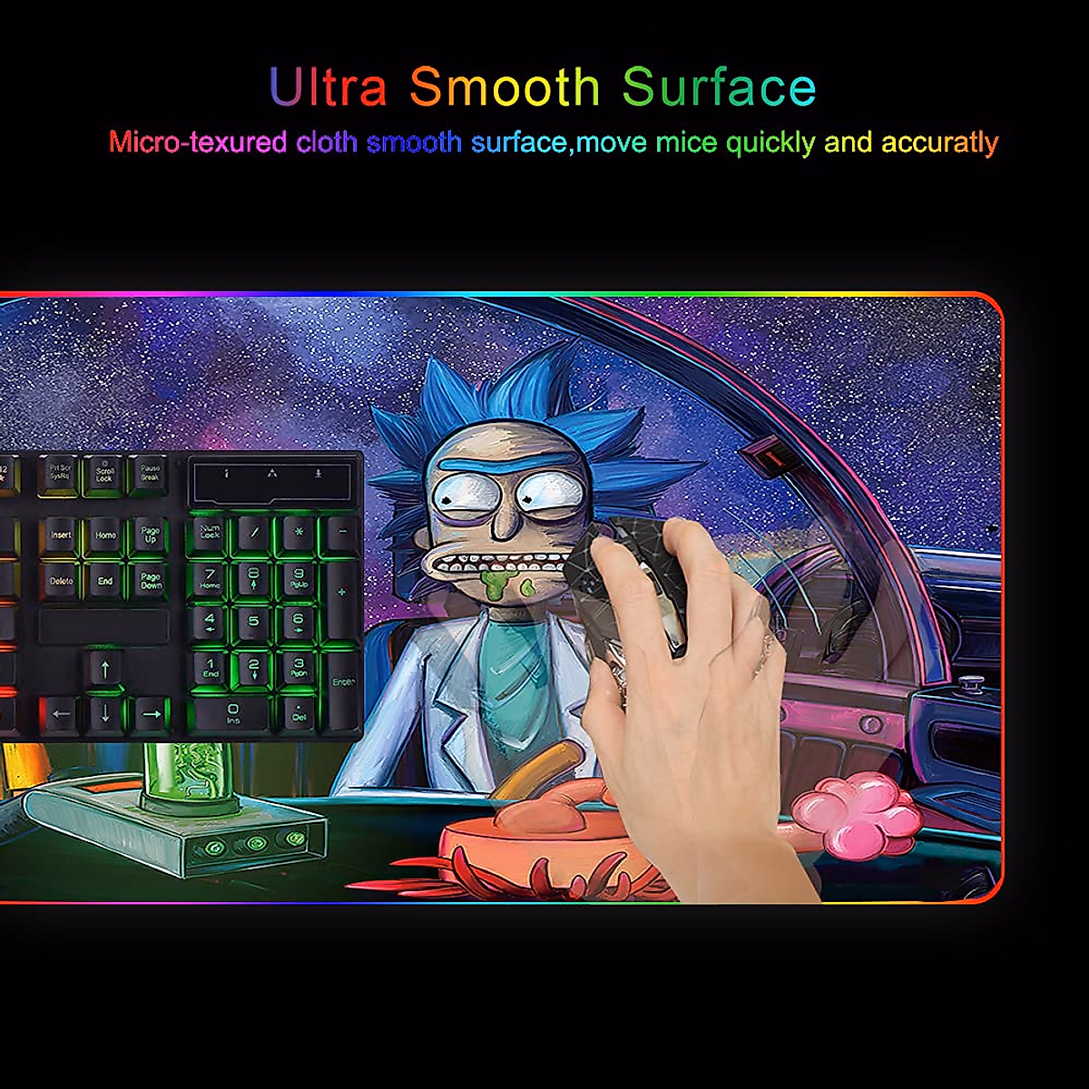 Bimormat RGB Mouse Pad LED Light Gaming Mouse Pad with Rubber Base Colorful Computer Carpet Desk Mat for PC Laptop (35.4 * 15.7 inch) (90x40rgfeidie)