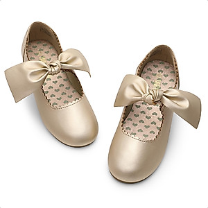DREAM PAIRS Girls Ballet Flats Dress Shoes Front Bow Flower Ballerina Mary Jane for Wedding Party,Size 2 Little Kid,Gold,Angie-5