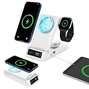 10000mAh Battery Pack for Magsafe Charger Stand, 3 in 1 Magnetic Wireless Fast Charging Station for Apple iPhone 14/13/12 Pro Max Plus Mini, Iwatch, AirPods, PD 18W USB-C Foldable Power Stand