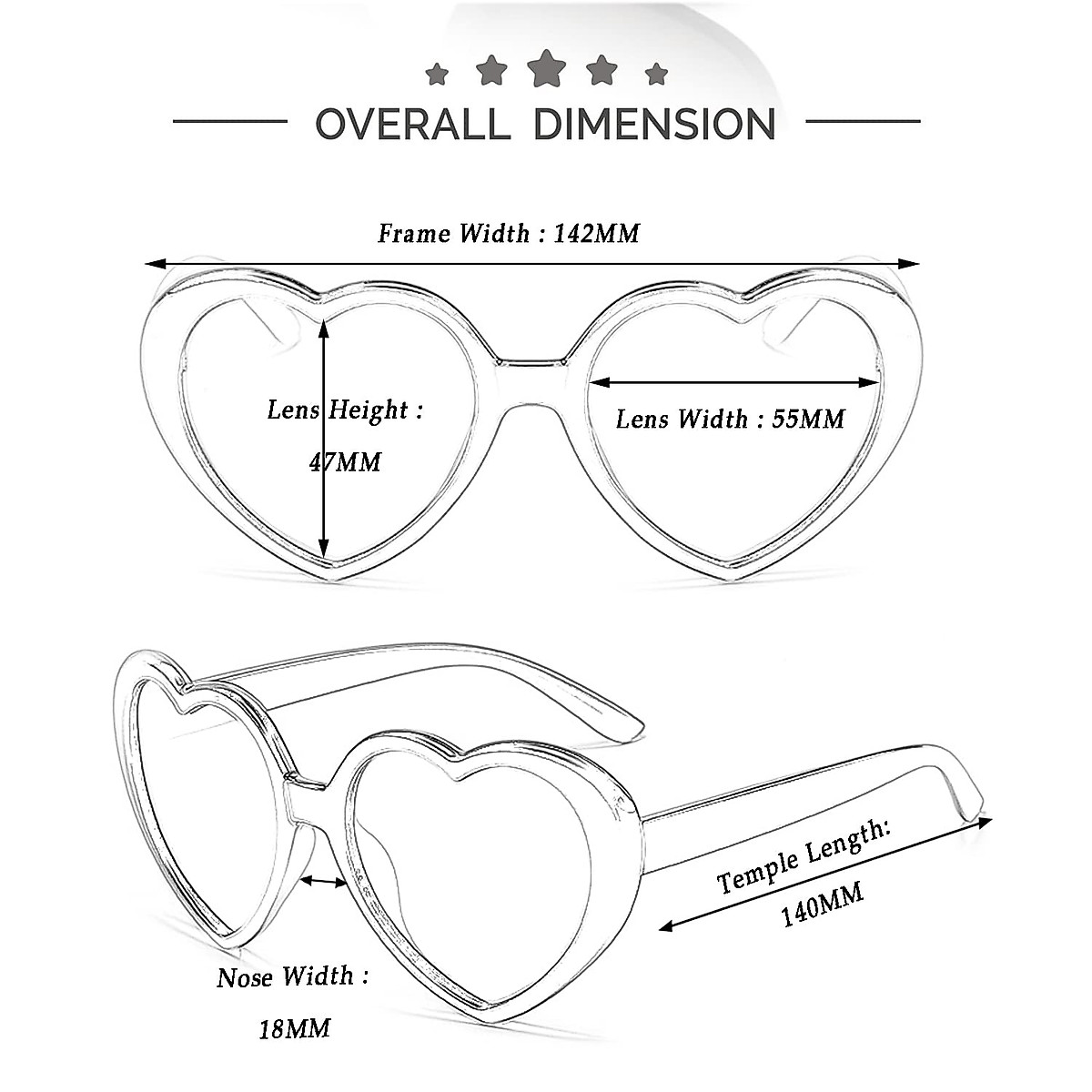 Kursan Black Heart Sunglasses for Women Polarized Lovely Shaped Cute Sun Glasses Shades UV400 (Bright Black/Black)