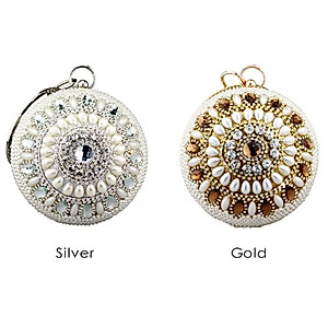 ZLXDP Tassel Evening Round Ball Bag Beaded Pearl Crystal Purse Wedding Shoulder Wristlets Party Clutches Handbag (Color : Gray, Size : 1)