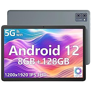 jumper 10 Inch Tablet, Android 12 Tablets with 2.0GHz Octa-Core Processor, 8GB RAM 128GB Storage, Full HD IPS Touch Screen, 13+5MP Dual Camera, Dual Speakers, 6000mAh Battery, Bluetooth5.0, GPS.
