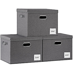 PFFVRP Extra Large Storage Bins with Lids, Foldable Fabric Storage Baskets with Lids, Sturdy Storage Boxes with Labels and 3 Handles for Closet Home Bedroom Office (Grey)