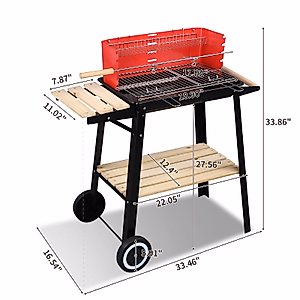 Charcoal Grill Outdoor With Side Tables, Barbecue Grill Backyard Griller Party Bbq Picnic Patio Cooking Charcoal Bbq for Wedding Gift 33.46"L x 16.54"W x33.86"H
