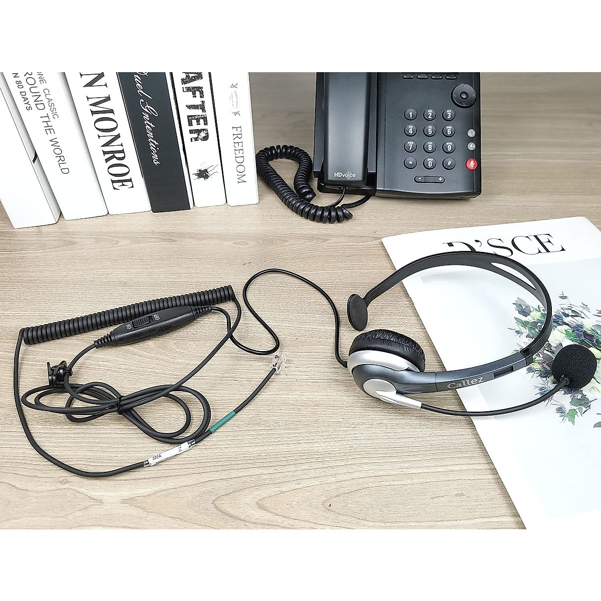 Callez Office Telephone Headset with Noise Cancelling Microphone, RJ9 Headphones Compatible with Polycom Avaya 1416 Aastra 9731 Allworx Gigaset Mitel 5330 Plantronics S10 Landline Deskphones (C300A1)