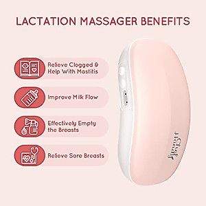 Breast Massager Breastfeeding, Lactation Massager with Heat, 6 Modes of Vibration Support for Improved Milk Flow, Clogged Ducts, Mastitis, Engorgement