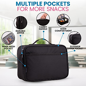 Zulay Insulated Lunch Bag - Thermal Kids Lunch Bag With Spacious Compartment & Built-In Handle - Portable Back To School Lunch Bag For Kids, Boys, & Girls To Keep Food Fresh (Black)