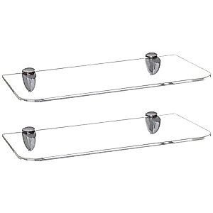 Jusalpha 2 Pack of Acrylic Glass Wall Mounted Floating Shelves with Metal Adjustable Shelf Bracket Wall Mount, 03 (12'' X 6'')
