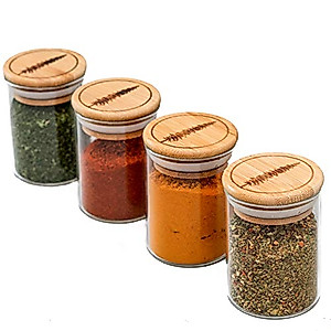 HighTree 5oz Glass Jars with Bamboo Lids and Airtight Silicone Seal, 150ml Spice Jars with Wood Lids (4 Pack)