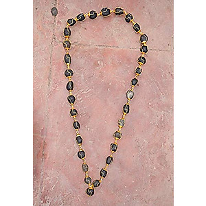 rudradivine Original Shaligram Shila Kantha with Gold Plated Cap Chain/Shaligram Big mala | Real Shaligram Stone from Gandak River Nepal | 32+1 Beads