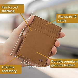 GARZINI Magic Wallet For Men, Minimalist Wallet with RFID card holder, Leather Wallet for 10 cards, Java Brown