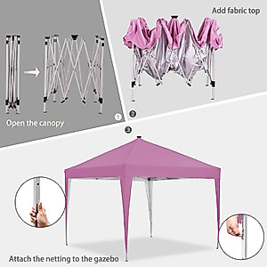 10 x 10 ft Pop-Up Canopy Tent Solar Power Led Light Portable Tailgating Party Tents Pink