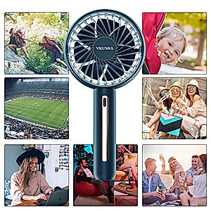 VKUSRA Handheld Fan, Mini Portable Fan, Small Personal Battery Operated Hand Held Fan with 4 Speeds, USB Rechargeable Eyelash Desk Fan with Base & Adjustable Angle for Office Outdoor Traveling-Green