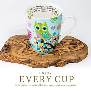 Divinity Boutique Owl Mug - Inspirational Ceramic Coffee Mug with Scripture for Women, Mom, Friends, Owl Lovers that is Colorful and Dishwasher Safe