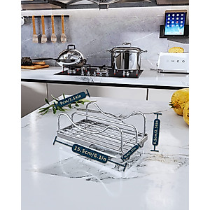 Consumest Sponge Holder for Kitchen Sink, Movable Sink Caddy for Countertop Organizer, 304 Stainless Steel Sink Sponge Holder with Detachable Drip Tray for Kitchen Accessories-Silver