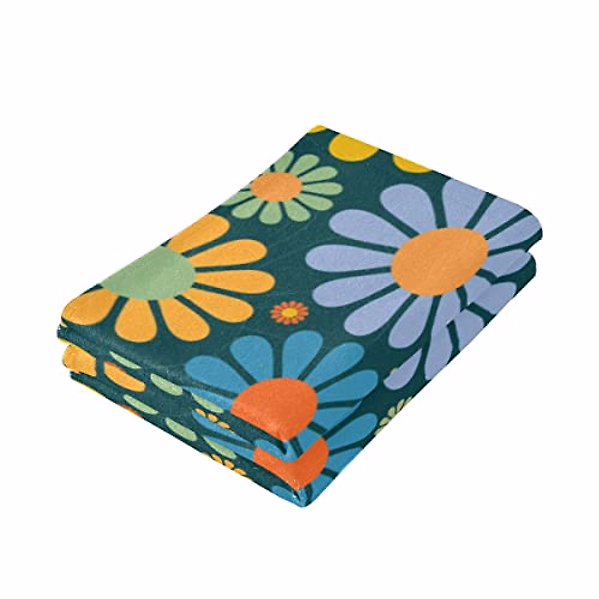 Hippie Flower Hand Towels Green Floral Towel Set of 2 Spring Summer Small Bath Towels Soft Guest Face Towel Bathroom Decorations Thin Kitchen Tea Dish Towels