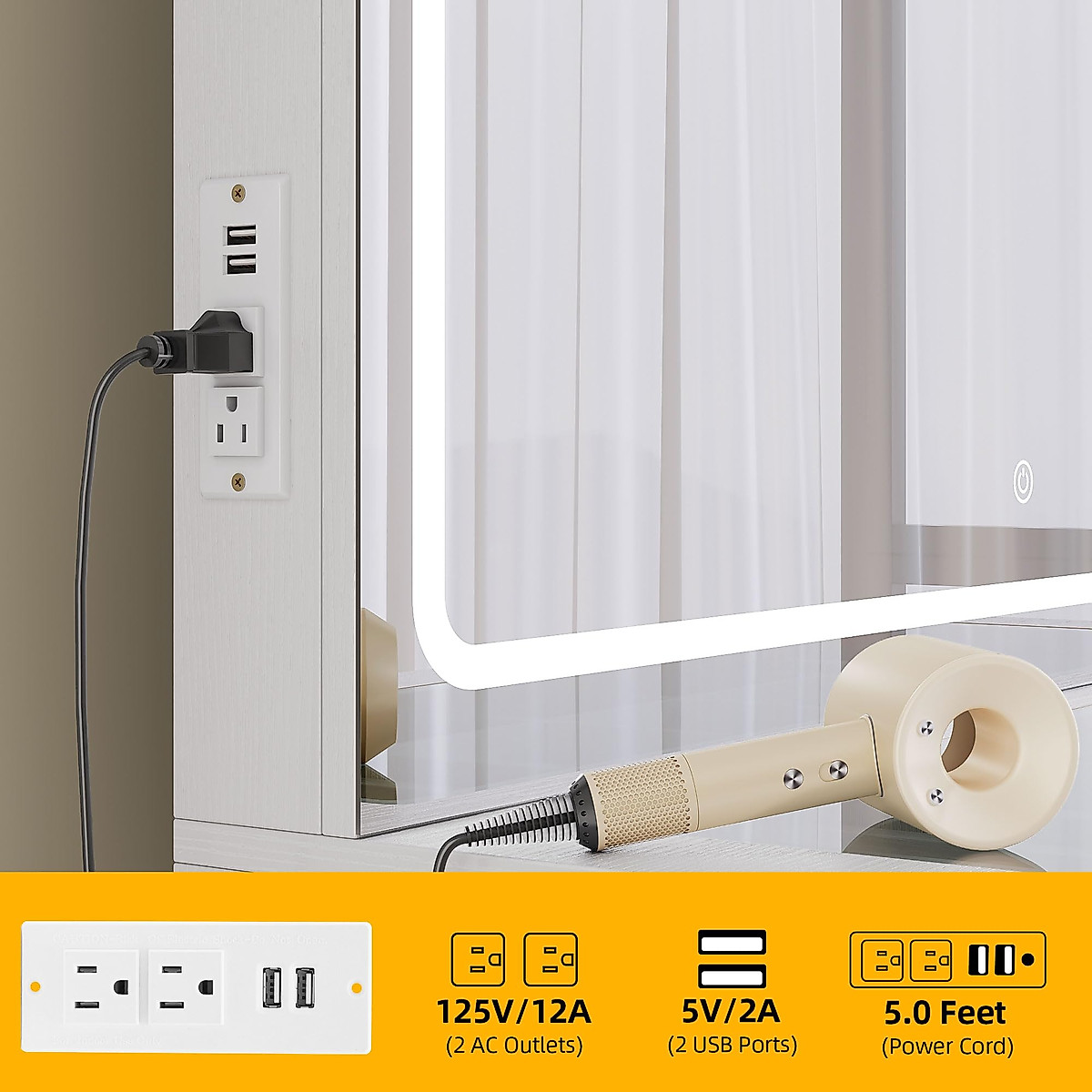 YITAHOME Vanity Desk Set, with XL LED Lighted Mirror Magnifying Glass & Power Outlet, 9 Drawers Makeup Vanities Dressing Table with Stool, White, 47 Inches