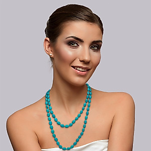 Jane Stone Funky Oval Shape Necklace Turquoise Double Strand Layers Cluster Necklace Pendant Bib Jewelry (Turquoise)