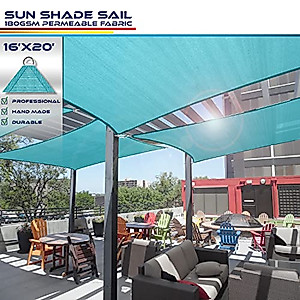 Windscreen4less 16' x 20' Rectangle Sun Shade Sail - Solid Turquoise Durable UV Shelter Canopy for Patio Outdoor Backyard - Custom