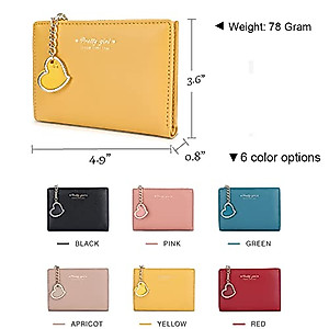 Sunwel Fashion Small Wallet with Heart Pendant Bifold Wallet Zipper Pocket Cash Card Holder Coin Purse for Women Girls (PINK, HEART CHARM)