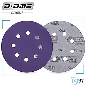 Q22T - 5 Inch 8 Hole Hook and Loop Sanding Discs - 3 Each of 80 120 180 220 240 320 Grit Sandpaper Discs - Purple Film Orbital Sander Pads for Automative - D DMS DIMEISI