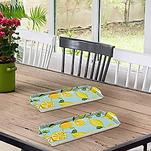 Trina Turk Set of 2 Serving Trays Stylish Indoor & Outdoor Platter for Home Entertaining, Cocktail Hour, Snack-Decorative Display for Jewelry, Candles & Barware, 2, Lemons/Aqua