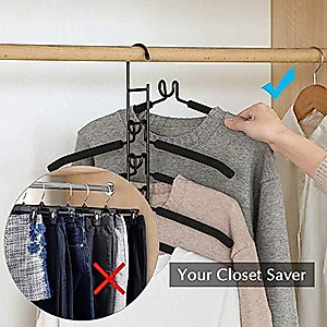 2 Pack Clothes Hangers, 5 in 1 Hangers Space Saving, Heavy Duty Non-Slip Hangers with Padded Foam, Closet Organizer for Shirt,Pant,Coat,Suit (Black)