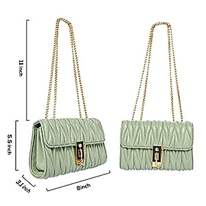 Quilted Purse for Women Chain Link Small Shoulder Bag Handbags Leather Cross Body Purses Cute Clutch Crossbody Mini Messenger Satchel Handbag Green