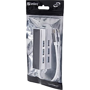 Sandberg USB-C to 4X USB 3.0 Hub Saver | USB 3.0 Hub | 4 Data Ports | Plug & Play | USB-C Adapter Multiport | USB Splitter | Fast Data Transfer | USB Extension Hub for PC MacBook Win MacOS | Saver