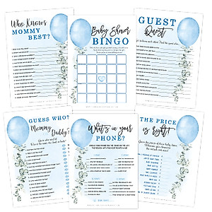 Your Main Event Prints Boy Baby Shower Games (Set of 6 Fun Activities for 25 Guests), Blue Boy Themed Baby Shower Games