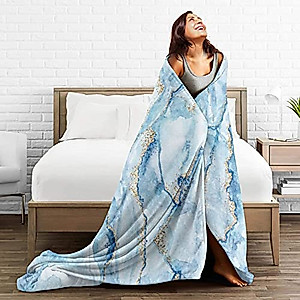 Perinsto White Blue Marble Throw Blanket Ultra Soft Warm All Season Decorative Fleece Blankets for Bed Chair Car Sofa Couch Bedroom 50"X40"
