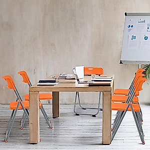 8 Pack Folding Plastic Chairs Pack Steel Folding Dining Chairs Folding Chairs Bulk Fold Up Event Chairs Portable Plastic Chairs with Steel Frame 440lb for Events Office Wedding Indoor Outdoor (Orange)