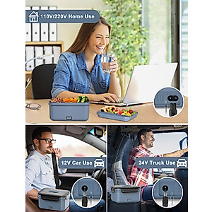 Electric Lunch Box Food Heater, New 100W Portable Food Warmer, Heated Lunch Box for Adults Car/Home with 1.8L Removable Stainless Steel Container, Christmas White Elephant Gifts, 12V/24V/110V/220V