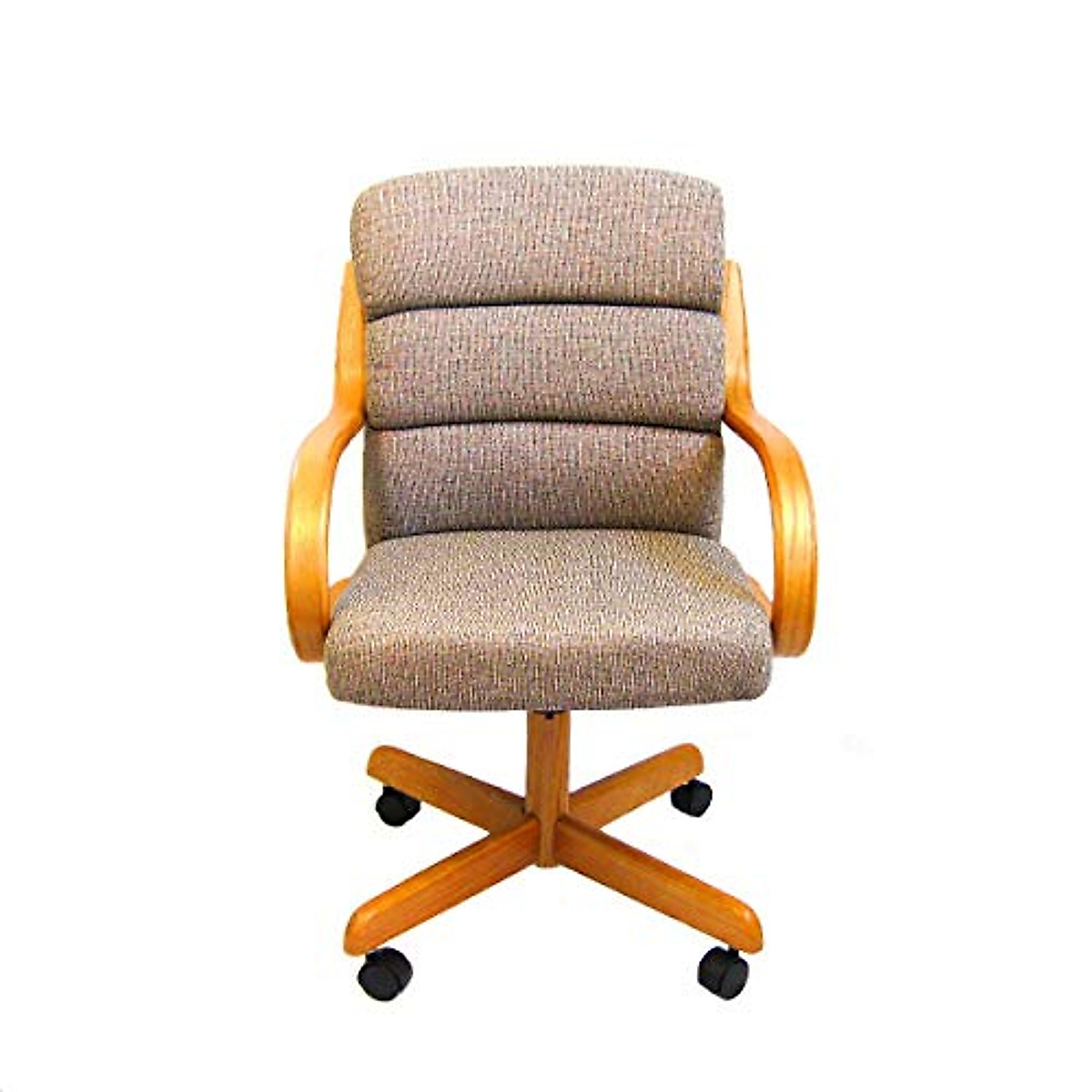 Caster Chair Company Casual Rolling Caster Dining Chair with Swivel Tilt in Honey Oak Wood with Pewter Fabric Seat and Back (1 Chair)