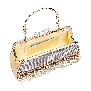 Women's Evening Bag for Dinner Night Clutch Purse Handbag with Rhinestone Tassels Gold