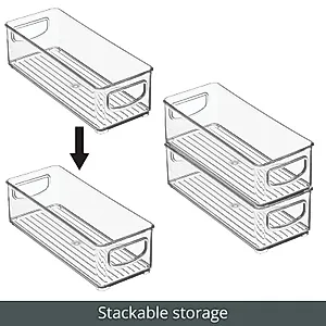 mDesign Small Plastic Office Storage Container Bins with Handles for Organization in Filing Cabinet, Closet Shelf, or Desk Drawers, Organizer for Notes, Pens, Pencils, Ligne Collection, 6 Pack - Clear