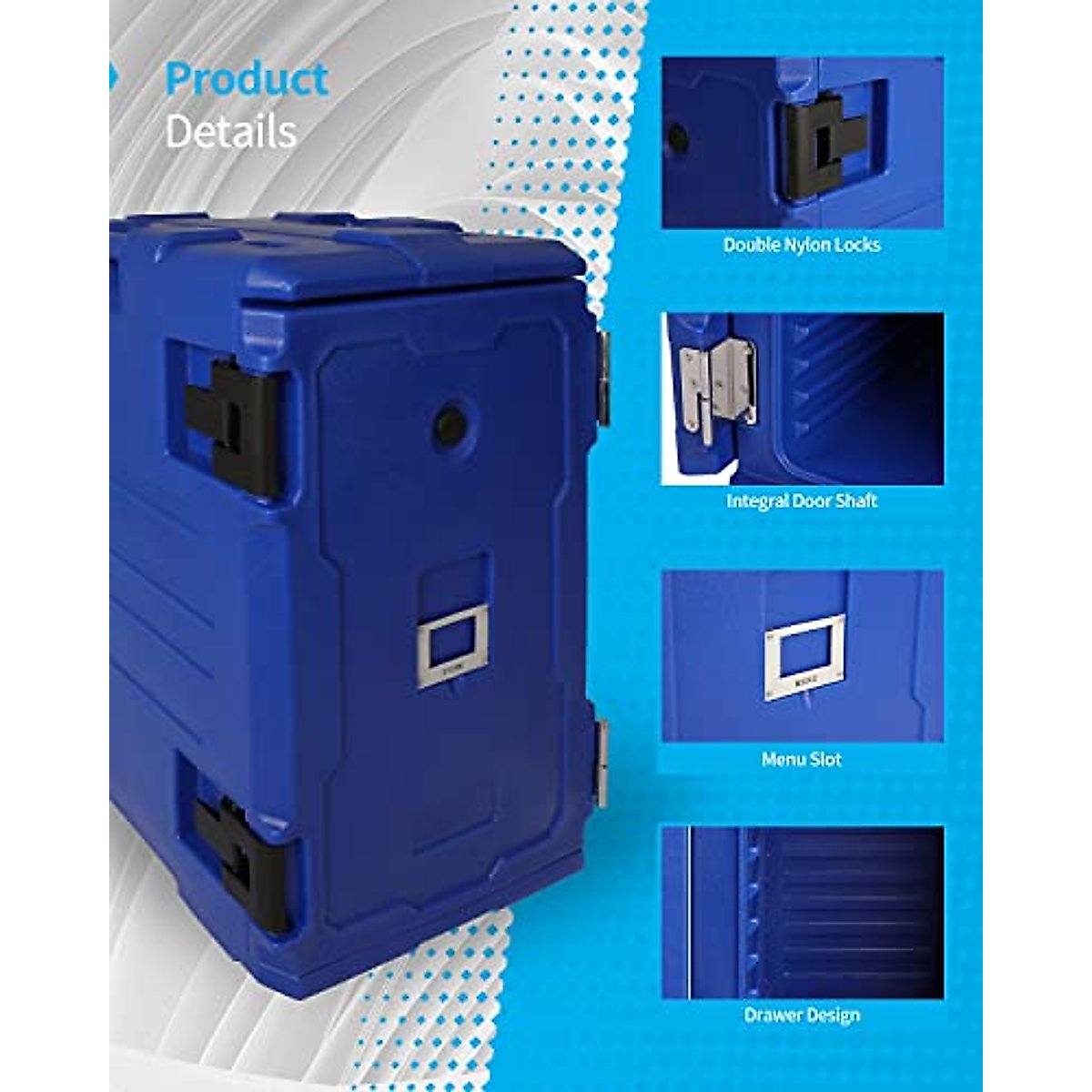 Muhub 127QT End-Loading Insulated Food Pan Carrier, LLDPE Material Food Box Carrier with Double Buckles, Front Loading Portable Food Warmer with Handles,Ideal for Canteen and Restaurant Use (Blue)…