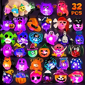 Leezmark 32 Pcs Halloween Party Favor Light Up Rings Halloween Treats Toys for Kids Adults, 3D Flashing LED Rings Glow In The Dark Party Supplies Goodie Bag Fillers Non Candy Treats Halloween Gifts