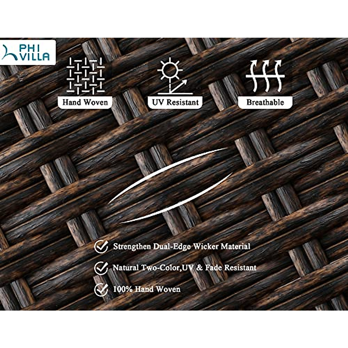 PHI VILLA Outdoor Patio C Spring Rattan Chairs, 4 Pieces High Back Wicker Dining Chair with Metal Frame for Patio, Deck, Porch - Brown