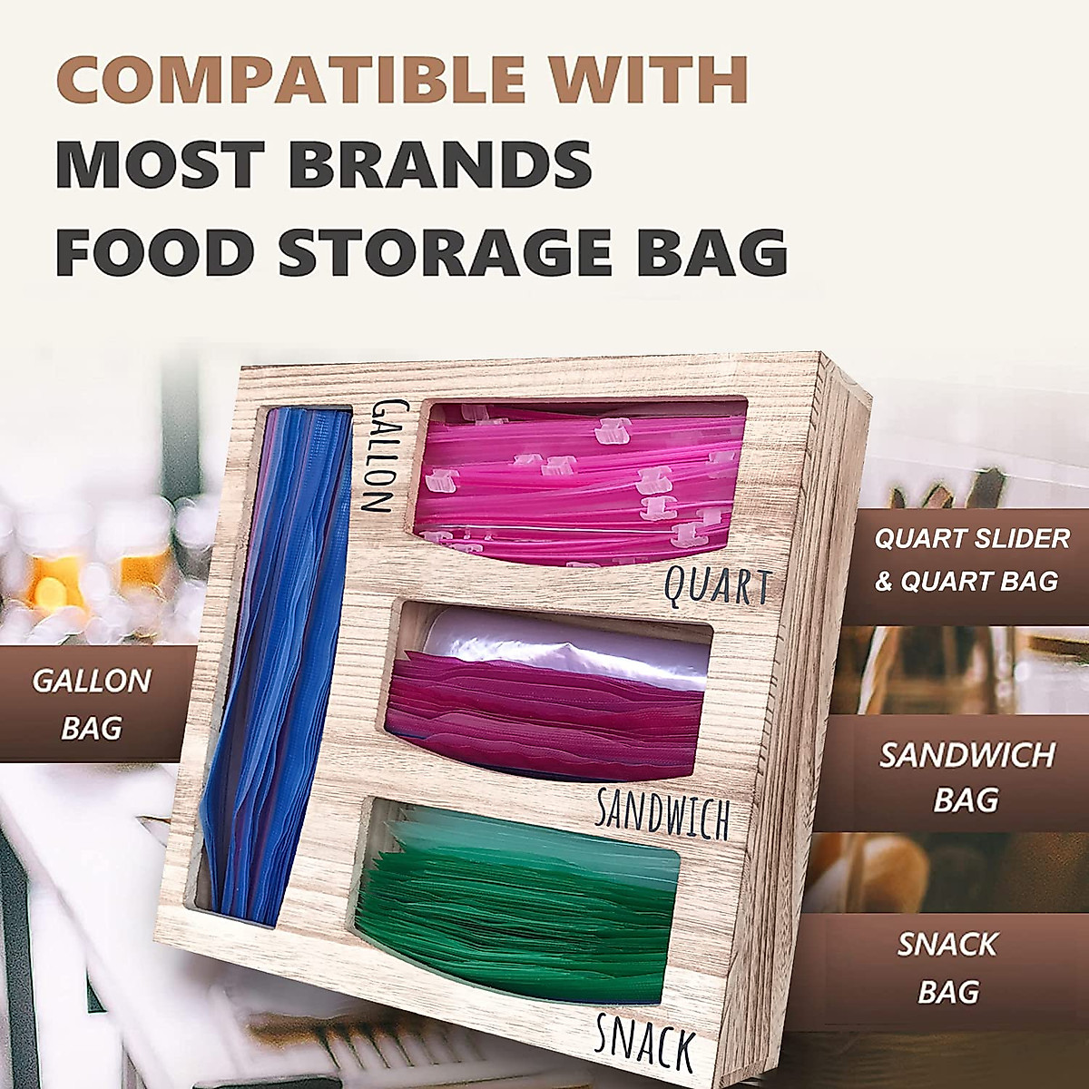 Party Funny Ziplock Bag Storage Organizer and Dispenser for Kitchen Drawer, Suitable for Gallon, Quart, Sandwich & Snack Variety Size Bag (1 Box 4 Slots)
