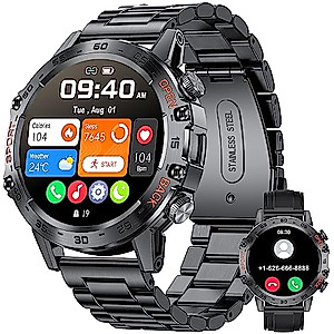Military Smart Watch for Men,100 Sports Modes Smart Watches with Bluetooth Call (Answer/Dial Calls), 5ATM Waterproof Rugged Tactical Fitness Tracker 1.39''HD Smart Watch for iOS Android