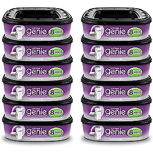 Litter Genie Ultimate Cat Litter Disposal System Refills, Lock Away Odors, Purple ,12 Cartridges